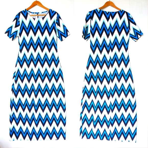 Hand Crafted | Dresses | Handmade Blue Chevron Knit Maxi Dress Modest ...